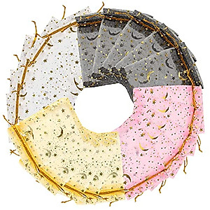 FOIMAS 100pcs Organza Drawstring Gift Bag,3.5x4.7 Inch Sheer Moon Star Organza Jewelry Bags for Wedding Baby Shower Party Favor Supply