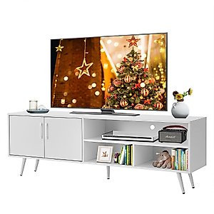 Panana 62.99" TV Stand Television Stands TV Console Unit with 3 Open Cubby and 2 Doors for Living Room Bedroom for TVs up to 70 Inches, White