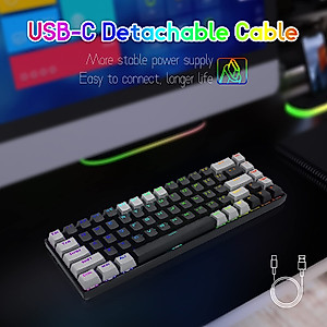 HUO JI 65% RGB Gaming Keyboard, E-YOOSO Z-686 Wired 68 Keys Mechanical Keyboard, Clicky Blue Switches, Pro Software Supported, Detachable USB-C Cable, Separate Arrow Keys - Black/Grey
