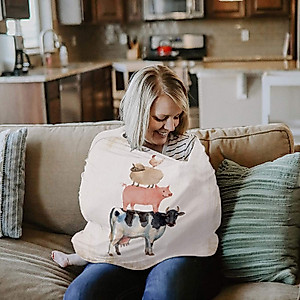 Farm Retro Animals Baby Nursing Cover for Breastfeeding, Watercolor Cow Pig Sheep Chicken Breathable Stretchy Nursing Scarf Carseat Canopy for Boys or Girls Stroller Car Seat Covers Rustic Style