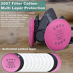 Gas Masks Survival Nuclear and Chemical, Reusable Respirator Mask with Safety Goggles and 4 Pcs 2097 Activated carbon filter cottons for Organic Vapors, Formaldehyde, Painting, Dust ,Chemical, Fume