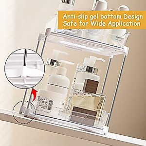 Simetufy 2-Tier Bathroom Organizer with Free-Sliding Dividers, Stackable Kitchen Under Sink Organizers and Storage Slide-Out, Bathroom Countertop Cabinet Organization Medicine Make Up Storage Bins