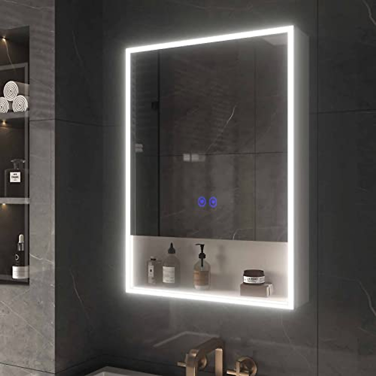 LALAHOO Bathroom Medicine Cabinet with Mirror,20" x 28" Lighted Medicine Cabinet with Large Storage,LED Medicine Cabinets for Bathroom with Shelves,Dimmer and Anti-Fog