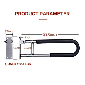 Flip Up Grab Bar for Bathroom, U-Shaped Aluminium Alloy Toilet Safety Rail for Elderly, Toilet Grab Bar for Wall, Non-Skid Toilet Handicap Grab Bar Handicap Rail for Home Hotel Pregnant