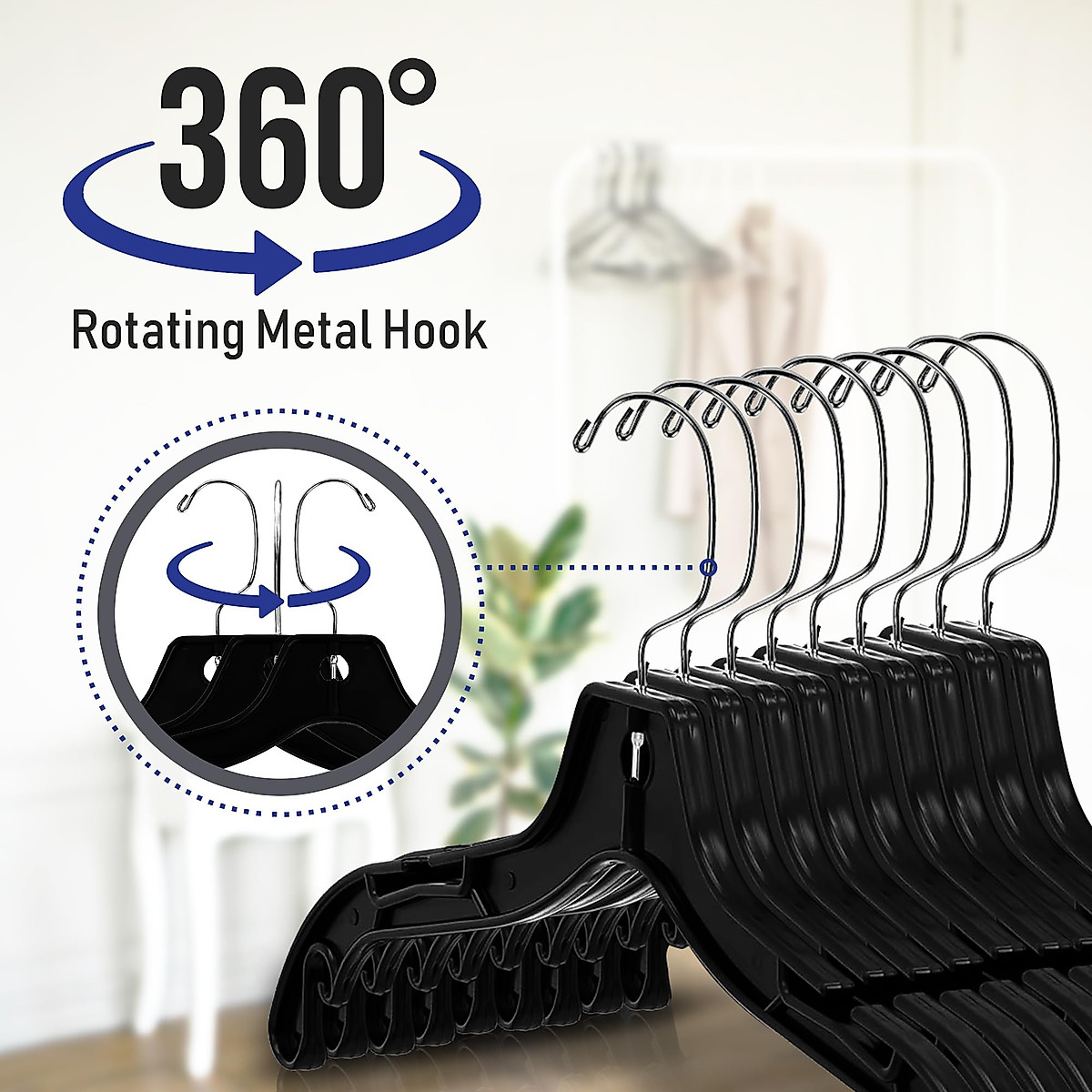 Victory Display Heavy Duty Hangers for Clothes (25-Pack), Black Hangers, 17in Wide Black Plastic Hangers, Coat Hanger with Swivel Hook & Notched Shoulders, Clothing Hangers, Heavy Duty Clothes Hangers