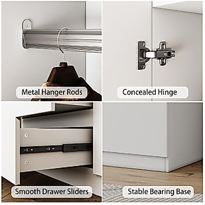 Jiaoun 78.74" 4-Door Armoire Wardrobe Closet, with Drawers and Shelves,Armoires and Wardrobes with Hanging Rod, Wooden Wardrobe Closet（White） 63" L x 20.39" W x 78.74" H