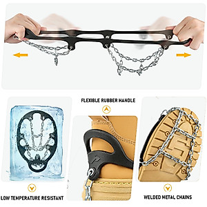 Pecube Ice Cleats for Shoes and Boots Traction Cleats Men Women Boot Chains Crampons for Anti Slip Outdoor Shoveling Hiking Walking on Snow and Ice (Silver, L)