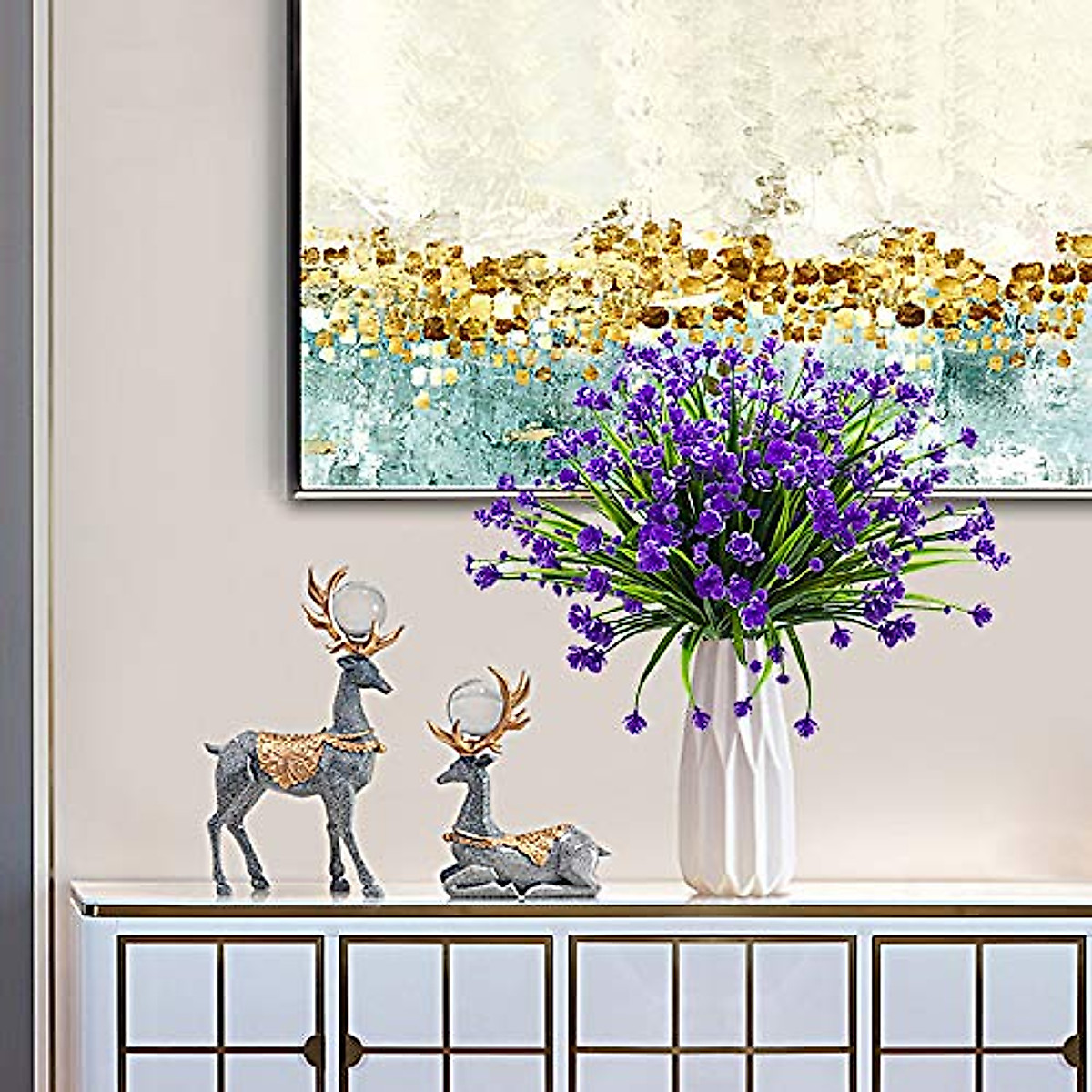 Grunyia Artificial Flowers, 20 Bundles Outdoor Fake Flowers for Decoration UV Resistant Faux Plastic Plants Garden Porch Window Box Décor (Blue)