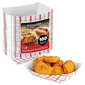 Small Paper Food Boats (100 Pack) 1 Lb Disposable Red & White Checkered Paper Food Trays, Eco Friendly Paper Food Trays, Serving Boats for Concession Food & Condiments, Paper Nacho Trays 4.25" x 2"