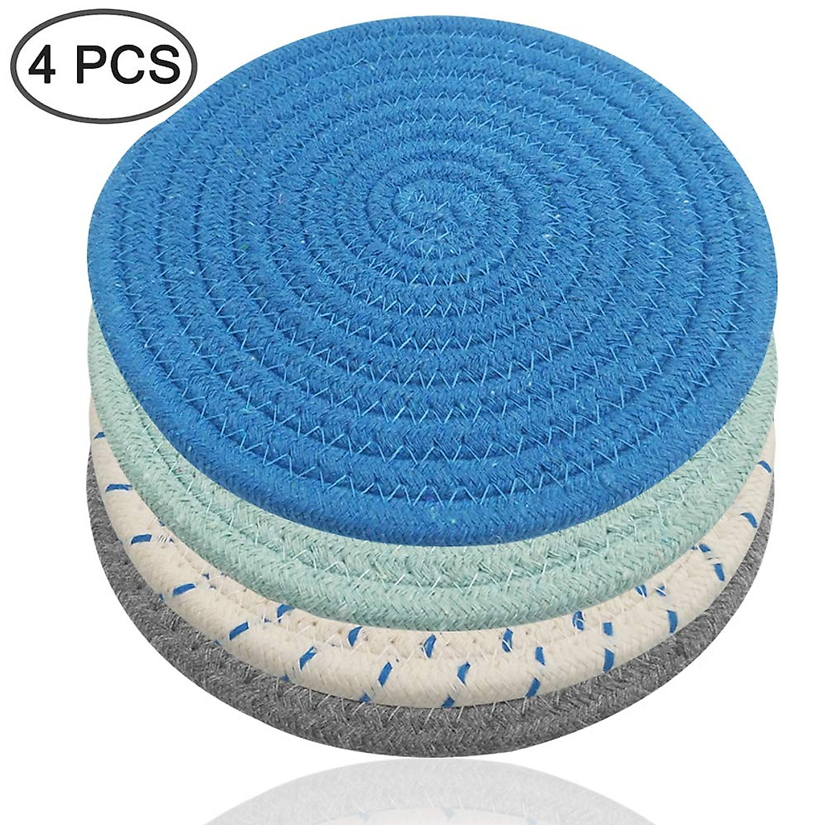 4 Pcs Cotton Thread Weave Hot Pot Holders, AIFUDA Multi-use Hot Mats Non-Slip Stylish Coasters Insulation Hot Pads Trivet for Cooking and Baking