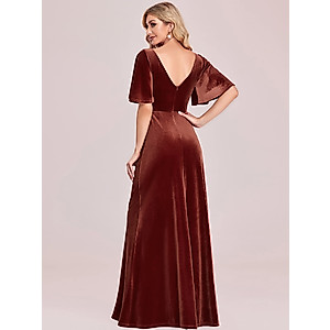 Ever-Pretty Women's Retro Evening Gown A Line V-Neck Wrap Velvet Long Formal Dresses Maroon US8