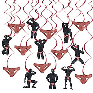 Bachelorette Party Decorations Supplies, Rose Gold Funny Male Hanging Swirls Party Supplies, Bachelorette Bridal Shower Hen Party Decor(16PCS )