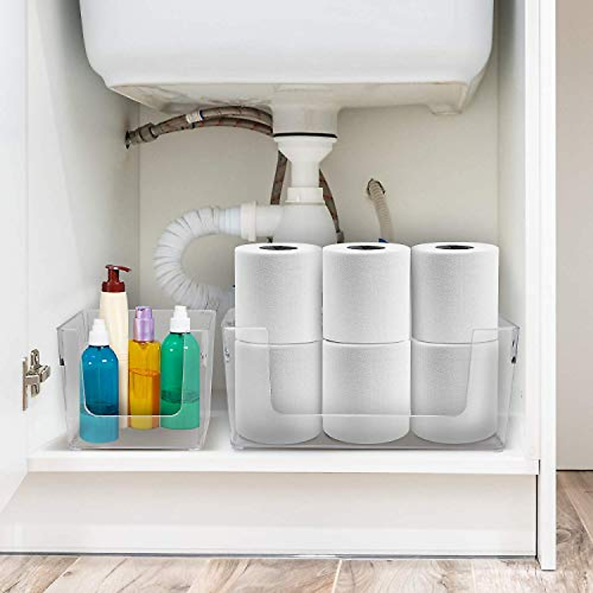 Sorbus Open Plastic Storage Bins Clear Pantry Organizer Box Bin Containers for Organizing Kitchen Fridge, Food, Snack Pantry Cabinet, Fruit, Vegetables, Bathroom Supplies, Square (2-Pack)