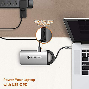 NOVOO USB C Hub 8 in 1 with Hidden Cable Multiport Adapter with 4K HDMI 100W PD Charging Ethernet 3*USB 3.0 SD/TF Card Reader, USB C to HDMI Adapter for Thunderbolt Laptops Phones and Tablets