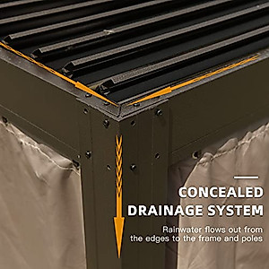 Domi Outdoor Living 10’ X 13’ Outdoor Louvered Pergola Aluminum Patio Garden Gazebo with Adjustable Roof for Backyard, Garden w/Curtains and Netting (Dark Brown)