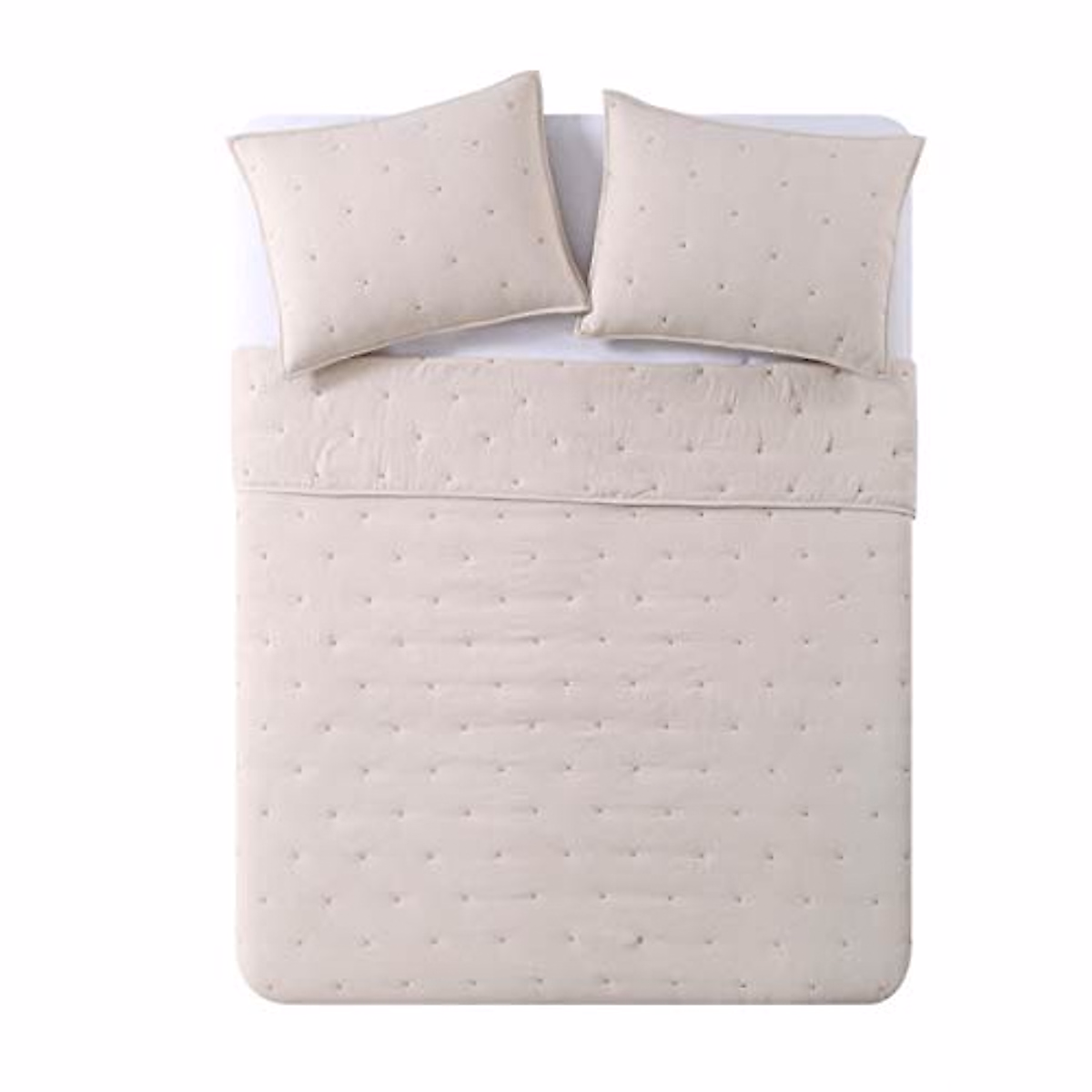 BOURINA Reversible Bedspread Coverlet Set - Pre-Washed Microfiber Ultra Soft Lightweight Star Quilted 3-Piece Quilt Set King, Beige