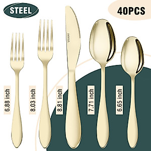 VIVANI Islay Champagne Gold Silverware Set for 8, 40 Piece Flatware Set, Stainless Steel Utensils Set, Kitchen Cutlery Set, Mirror Finish, Dishwasher Safe