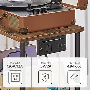 HOOBRO Record Player Stand with Charging Station, 2 Tier Record Player Table with Storage Up to 80-100 Albums, Turntable Stand with Record Holder, for Vinyls Media Stereo, Rustic Brown BF01URS01