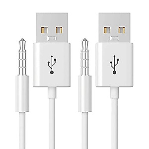 iPod Shuffle Cable, 2 Pack 3.5mm Jack/Plug to USB USB Power Charger Sync Data Transfer Cable for iPod Shuffle 3rd 4th MP3/MP4