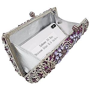 Women Flower Evening Bags Crystal Clutch Wedding Handbag and Purse Bridal Party Dinner Minaudiere Bag (Small,Purple)