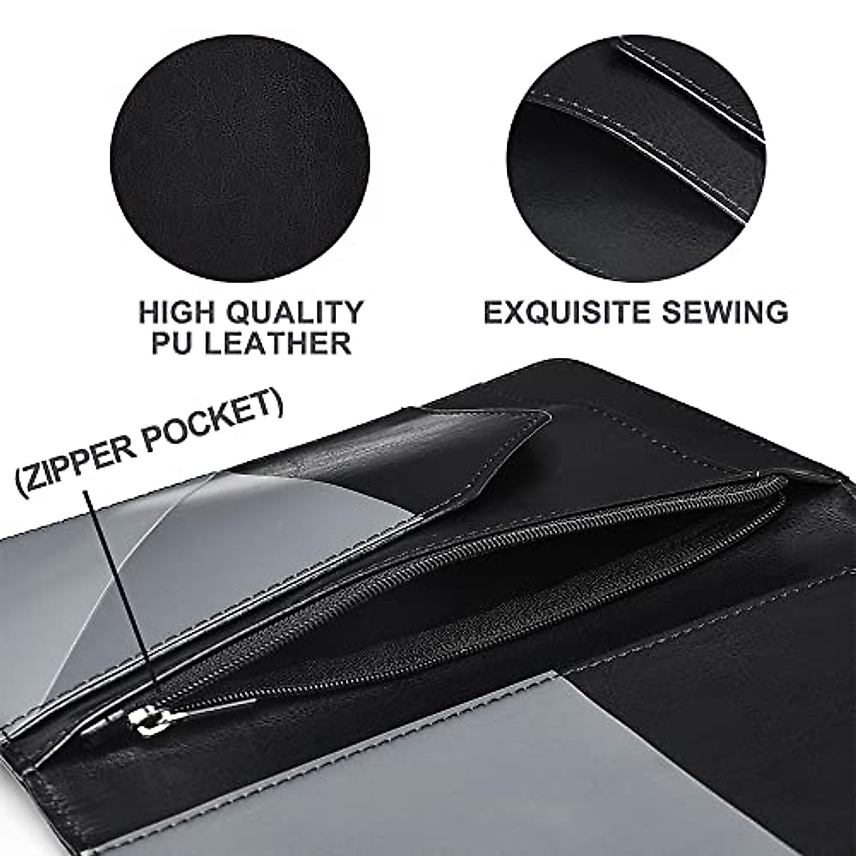 Black Server Books For Waitress/Waiter Book with Zipper Money Pocket,Cute Waitress Books Organizer Accessories Fit Server Aprons Note Pads (Black)