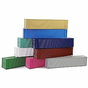 Evemodel C8745 9pcs Different Colored HO Scale 1:87 45ft Blank Shipping Container 45' Cargo Box