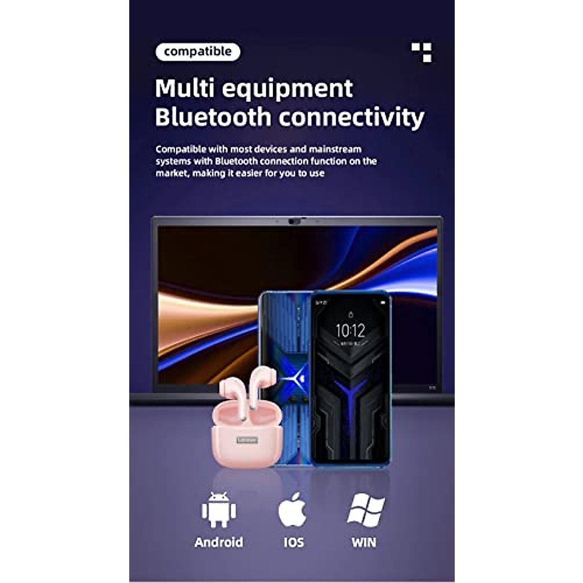 LP40 Pro TWS Earphones Wireless + Free Bag Handsfree Bluetooth 5.1 Sport Noise Reduction Headphones Touch Control Earbuds (White)