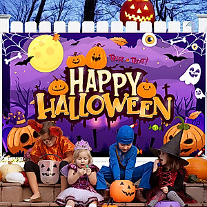 tineit Happy Halloween Backdrop, Large 71" X 43" Happy Halloween Banner, Halloween Backdrops for Photography, Halloween Backdrop for Kids Outdoor Halloween Party Decorations