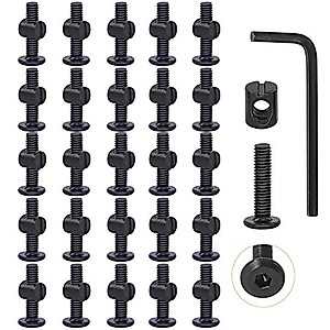 Rustark 25 Pcs M6x25mm Black Hex Socket Cap Screws Barrel Nuts Kit, Baby Bed Crib Screws Hardware Replacement Kit with One Free Hex Key for Crib Bed Cots Furniture