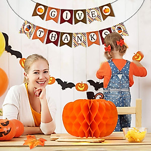 FEPITO Give Thanks Banner with Paper Colorful Turkey Pumpkin Artificial Maple Leaves Decoration Kit Total 203 PCS for Autumn Fall Party Thanksgiving Day Party Supplies Decorations