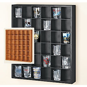 Jumbl Wood Shot Glass Wall Curio Display Case - Natural,16.5"