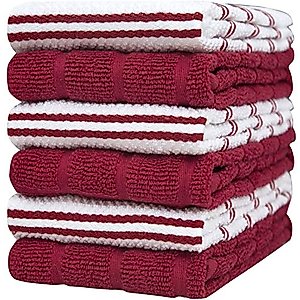 Kitchen Hand Towels 16"x 28" | Red Popcorn Gird Design | Kitchen Towel Set | Soft, Highly Absorbent with Hanging Loop | Natural Ring Spun Cotton Kitchen Towel | Large Tea Towel Set | 380 GSM - 6 Pack