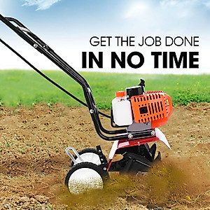 52CC Garden Tiller Gas Powered,3HP 2-Strokes Garden Tiller Cultivator,9000RPM, 1.2L Fuel Tank, 6-inch Working Depth Cultivator Rotovator Orange