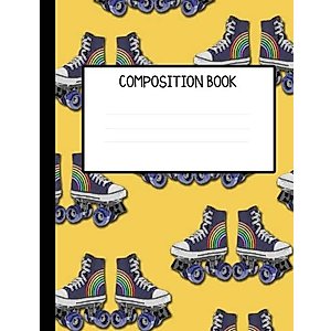 Retro Rainbow Roller Skates College Ruled Composition Notebook