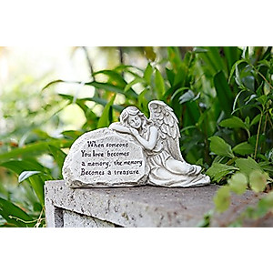 Napco 11293 Memory Becomes a Treasure Memorial Plaque with Sleeping Angel Garden Statue, 12.5 x 6.75