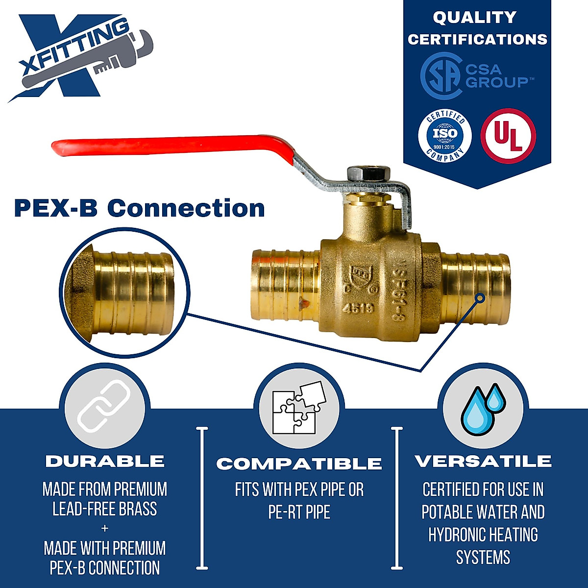 XFITTING 20 Pieces 1" Pex Ball Valve Hot/Red, 24-2-5=20X (20-Packs)