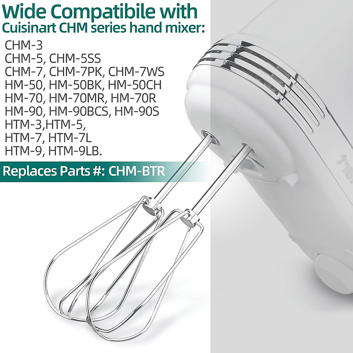 Hand Mixer Beaters Replacement for Cuisinart - CHM Series HM-50 HM-70 CHM-3 CHM-7PK Hand Mixer, Stainless Steel Turbo Beater Parts # CHM-BTR Whisk Attachments - Set of 2