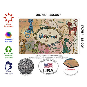 Toland Home Garden 800084 Meow Welcome Cat Door Mat 18x30 Inch Outdoor Doormat for Entryway Indoor Entrance