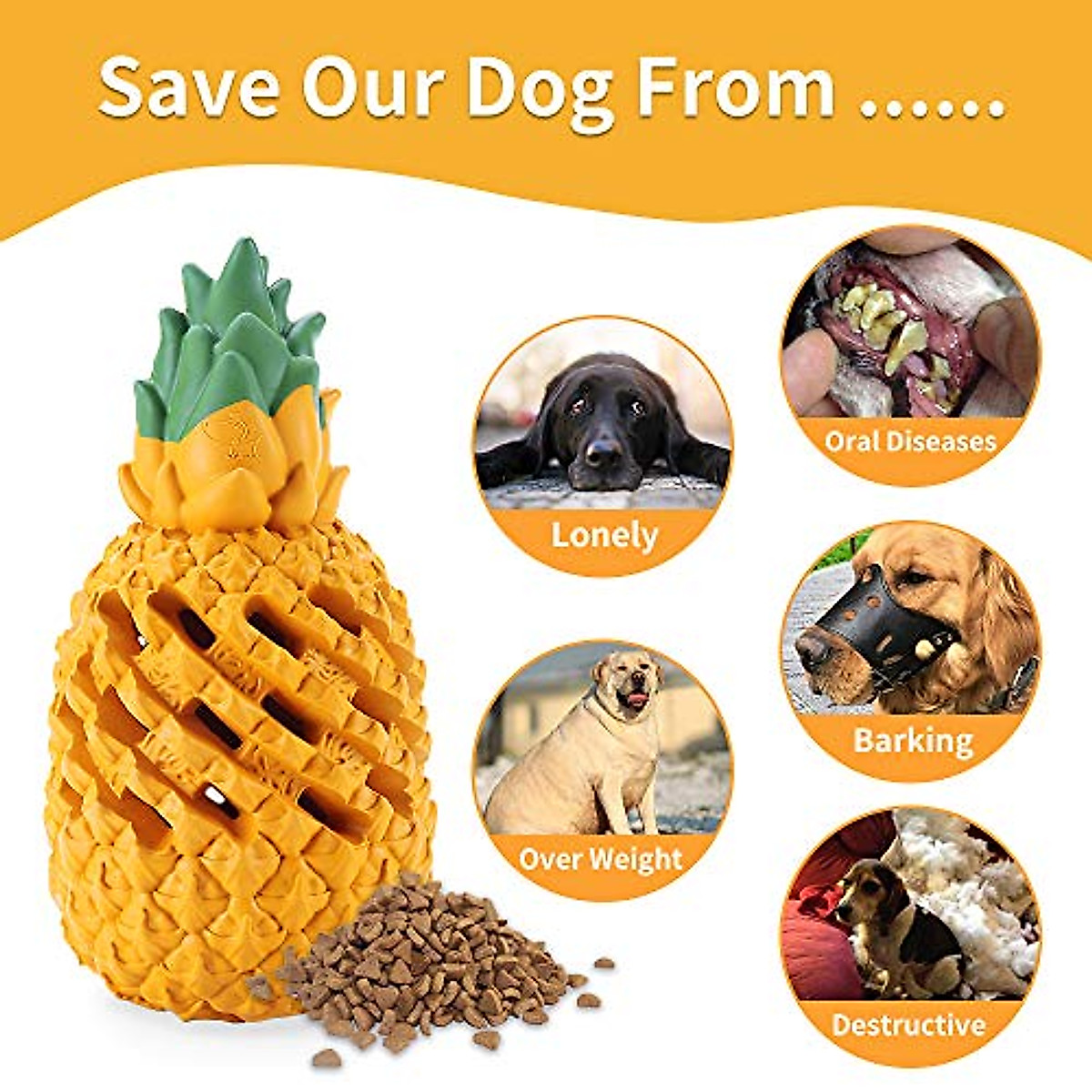LPHSNR Pineapple Dog Toys for Large Dogs Aggressive Chewers Puppy, Indestructible Dog Chew Toys for Small Medium Dogs, Tough Dog Puzzle Toys Treat Dispensing Durable Dog Toys Teeth Clean