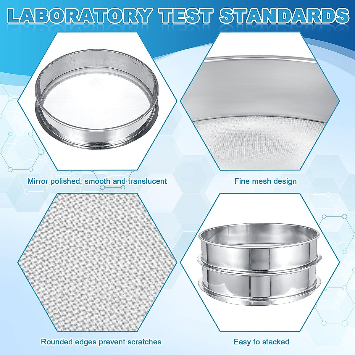Youyole 2 Pcs 304 Stainless Steel Mesh Sieve, 200 Mesh (0.074 Mm) and 80 Mesh (0.18 Mm) Lab Test Sieves, 8 x 2 Inch Aperture Test Sieve Standard Economy Sieve for Industrial Laboratory Home Farm