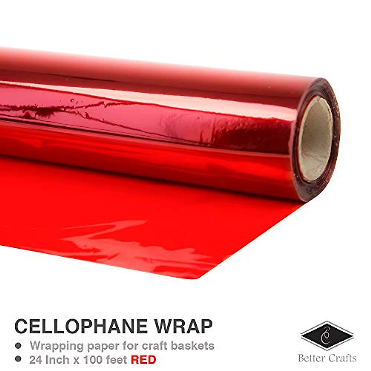 Cellophane Wrap 24"x100' Mylar Sheet Cellophane Roll Great Wrapping Paper for Craft Basket (Red)