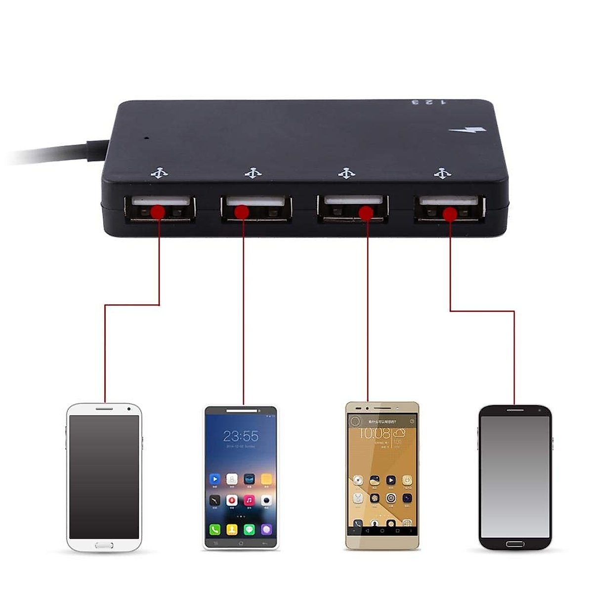 Redxiao Extension Adapter Charging Cable, 4X USB 2.0 Hub Working with OTG and Charging Function Compatibility for Android and Wins System for Tablet Smartphone