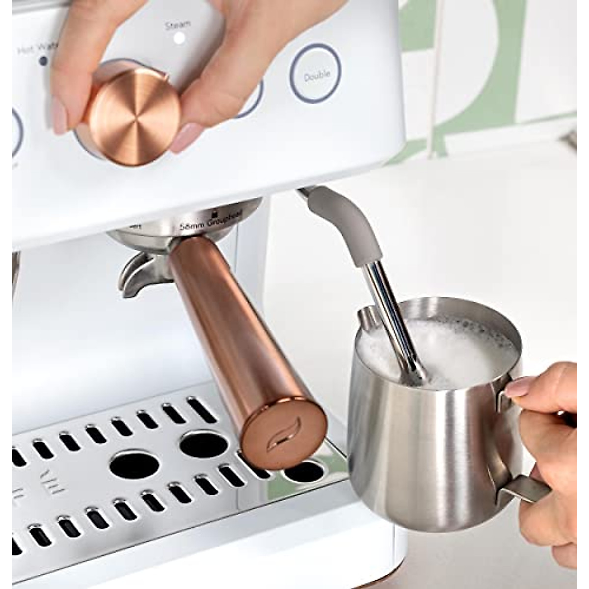 Café Bellissimo Semi Automatic Espresso Machine + Milk Frother | WiFi Connected, Smart Home Kitchen Essentials | Built-In Bean Grinder, 15-Bar Pump & 95-Ounce Water Reservoir | Matte White