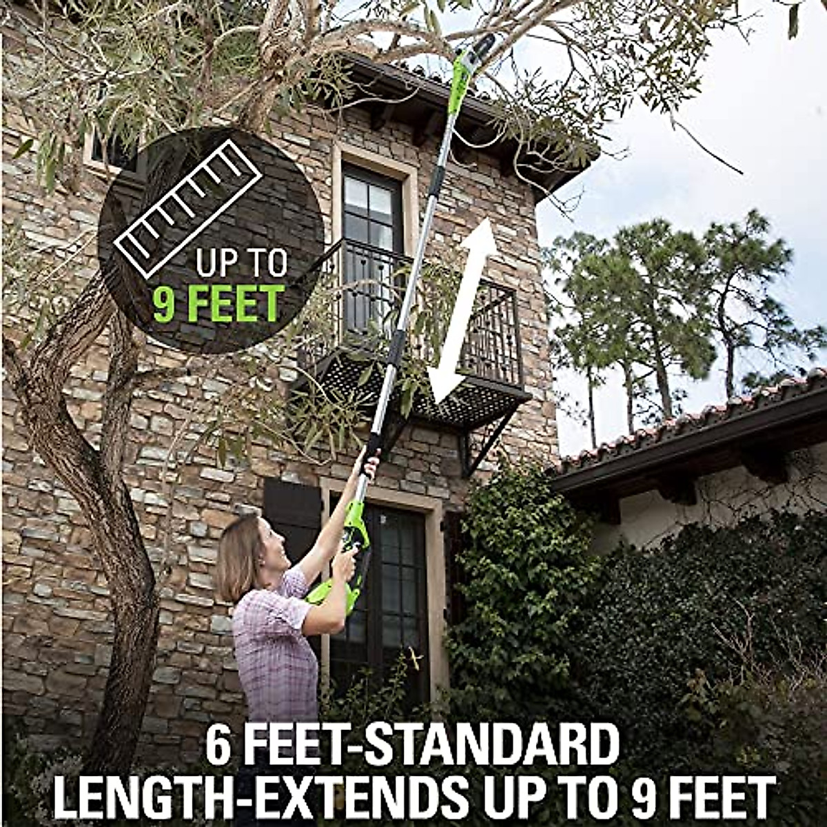 Greenworks 40V 8-inch Cordless Pole Saw with Hedge Trimmer Attachment 2.0Ah Battery and Charger Included, PSPH40B210