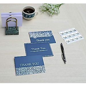 120 Thank You Cards in Navy Blue with Envelopes & Stickers - Elegant 6 Designs Bulk Notes Embossed with Silver Foil Letters for Wedding, Formal, Business, Graduation, Funeral 4x6 Inch Thick Card Stock
