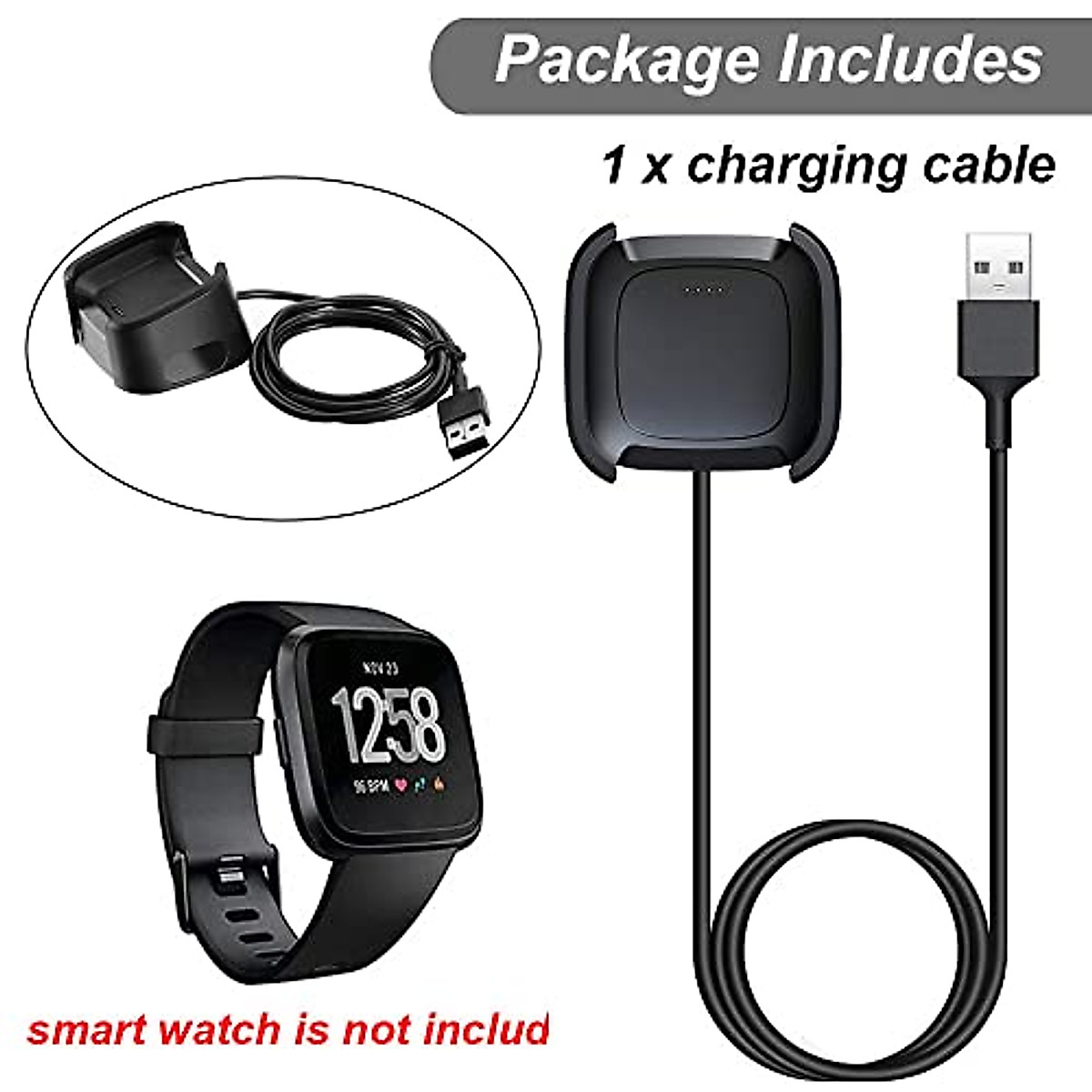Emilydeals Charger for Fitbit Versa 2, Replacement Charging Cable Cord Dock Cradle for Fitbit Versa 2 Smart Watch [1m/3.3ft]