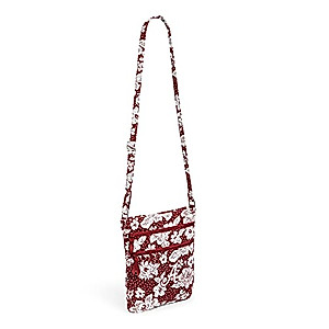 Vera Bradley Women's Cotton Collegiate Triple Zip Hipster Crossbody Purse (Multiple Teams Available), University of Alabama Cardinal/White Rain Garden - Recycled Cotton, One Size