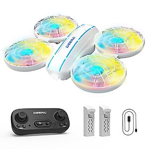 DEERC Mini Drone for Kids, D33 LED Remote Control Drone with 2 Batteries, Kids Drone with Auto Hovering, Headless Mode, 3D Flips and Throw to Go, Great Gift Toys for Boys Indoor Drone