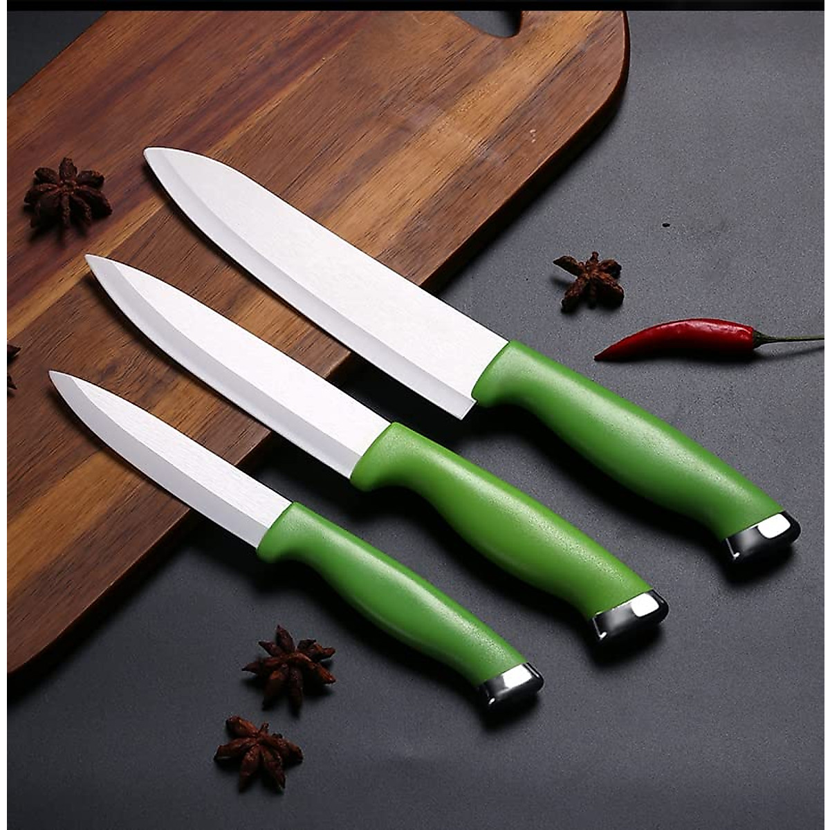 NEW Ceramic Knives With Covers 4 Pcs Quality Kitchen Knife Set with Stain Resistant 6 inch Chef Knife, 5 inch Steak Knife, 4 inch Fruit Knife, Peeler (Green)