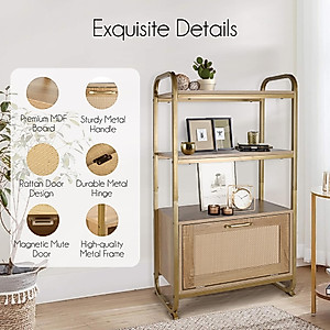 Oakrain Storage Cabinet, Kitchen Storage Cabinet with Door and Shelves, Farmhouse Rattan Cabinet Freestanding Storage Shelves for Kitchen, Bathroom, Home, Living Room